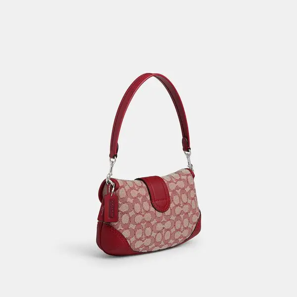 Coach Soho Flap Bag In Signature Textile Jacquard In Silver/Ruby